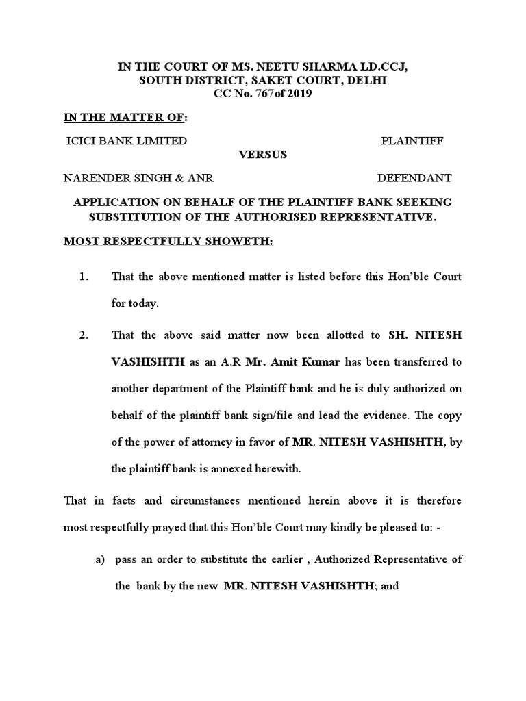 Substitution Application | PDF | Affidavit | Legal Procedure