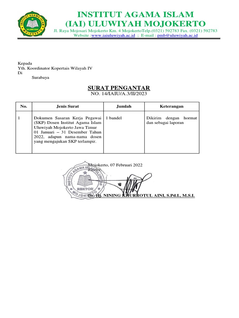 Surat Pengantar SKP IAI Uluwiyah 2023 | PDF | Ilmu Sosial | Sains ...