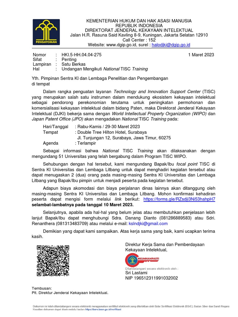 Undangan Mengikuti National TISC Training | PDF