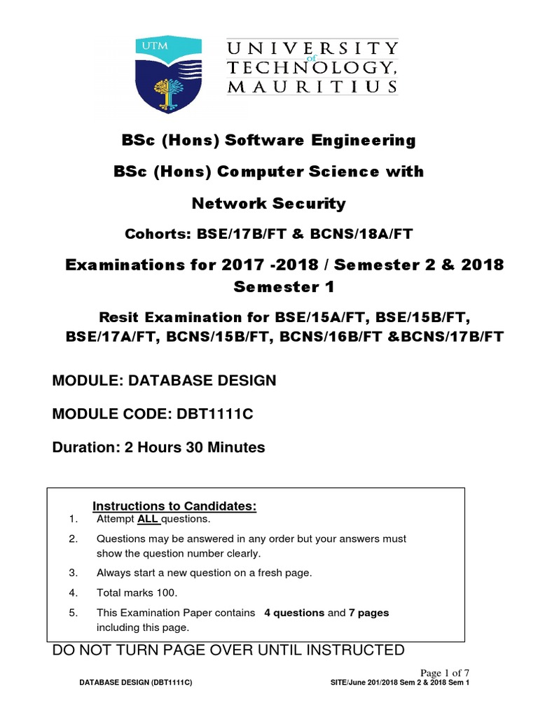 Database Design Exam Guide | PDF | Relational Model | Relational Database