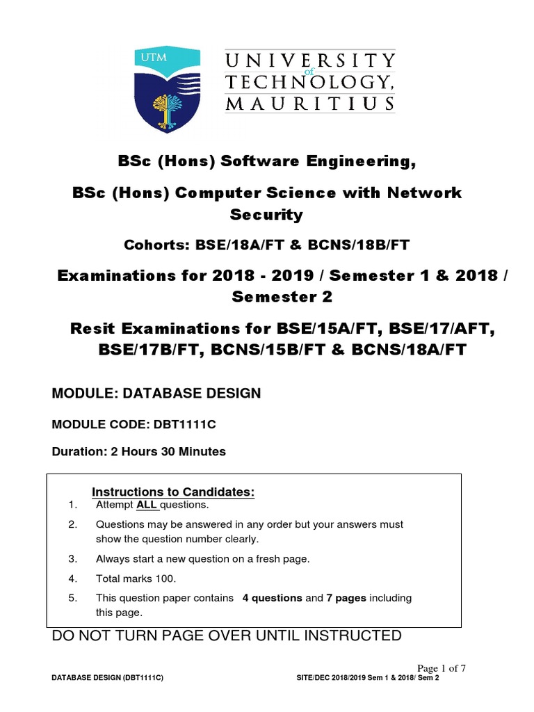 Database Design Dbt1111c 5 Pdf Relational Model Databases 0110