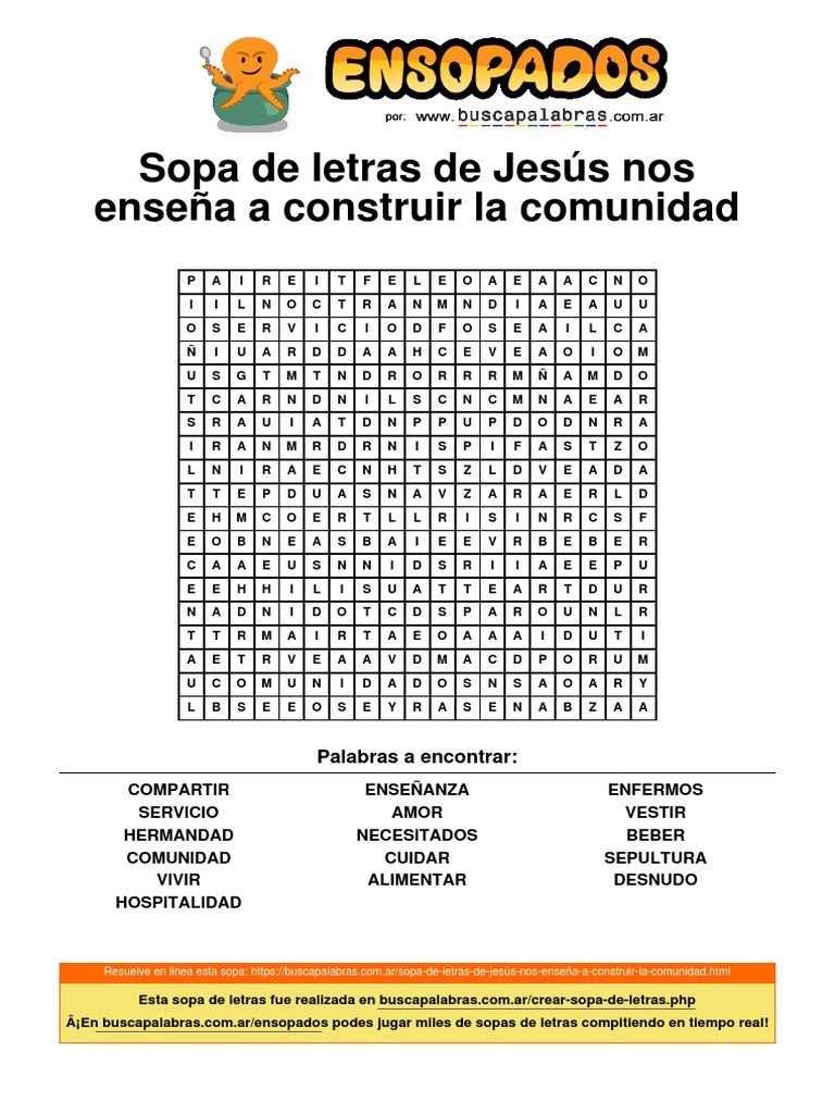 Sopa de Letras de Jesús Nos Enseña A Construir La Comunidad | PDF