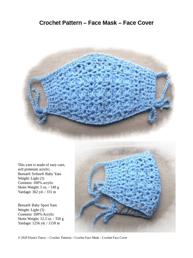 Crochet Pattern Face Mask Face Cover | PDF | Crochet | Yarn