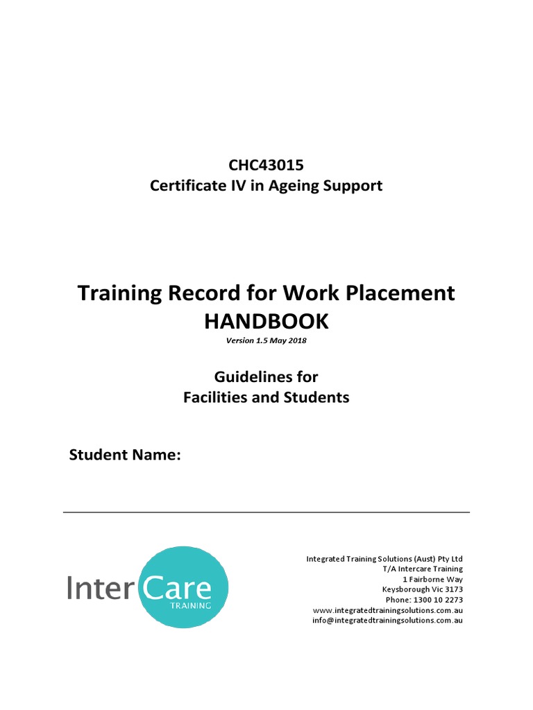Training Record For Work Placement Handbook: CHC43015 Certificate IV in ...