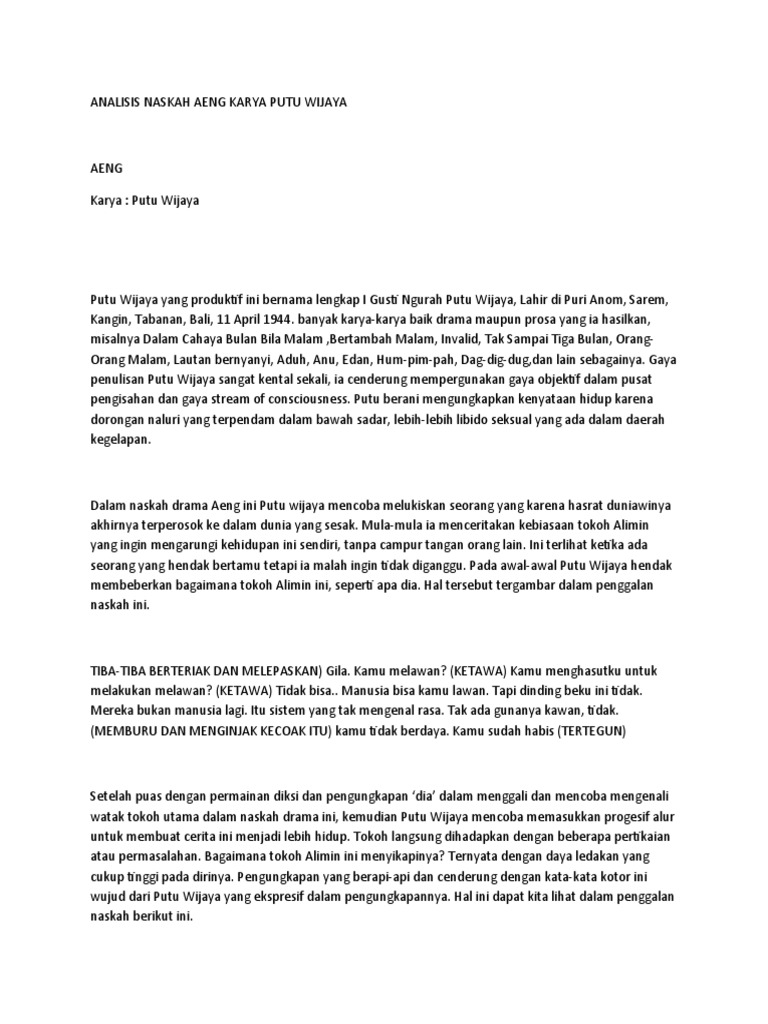 Analisis Naskah Aeng Karya Putu Wijaya | PDF
