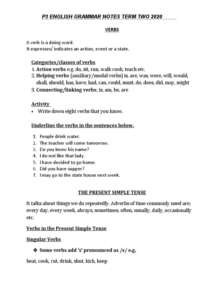 P.3 Grammar Notes | PDF | Verb | Grammatical Tense