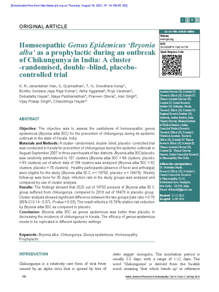 Homoeopathic Genus Epidemicus - Bryonia Alba - As A Prophylactic Du ...