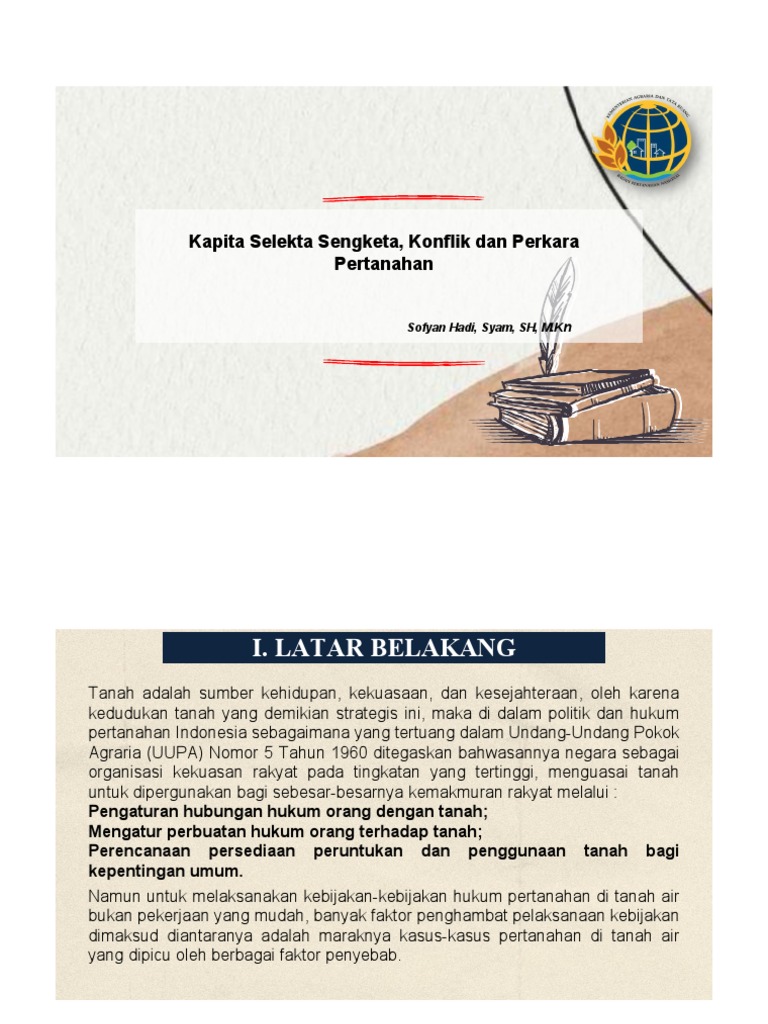 Kapita Selekta Sengketa, Konflik Dan Perkara Pertanahan: Sofyan Hadi, Syam, SH, M.K | PDF