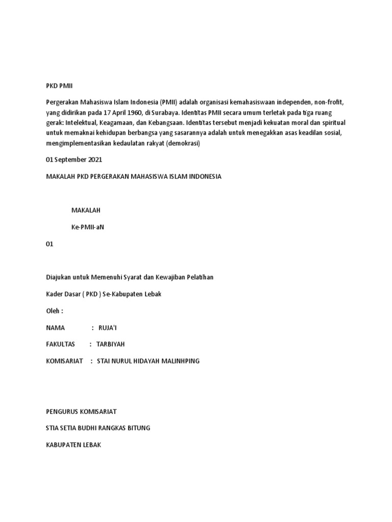 PKD Pmii Stainh Malingping | PDF