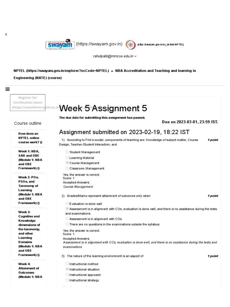 Week 5 - Assignment With Ans | PDF | Educational Assessment | Teaching