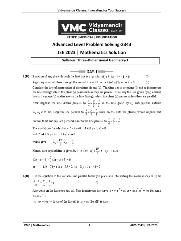 Advanced Level Problem Solving-2343 JEE 2023 - Mathematics Solution ... Advanced Level Problem Solving-2343 JEE 2023 - Mathematics Solution ...