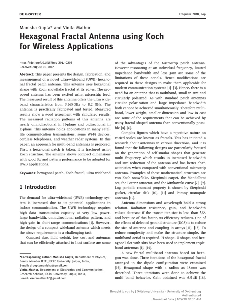 Design and Performance of a Novel Hexagonal Fractal Patch Antenna for Ultra-Wideband ...