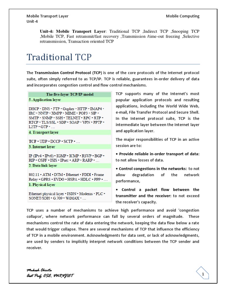 Mobile Transport Layer TCP Guide | PDF | Transmission Control Protocol ...