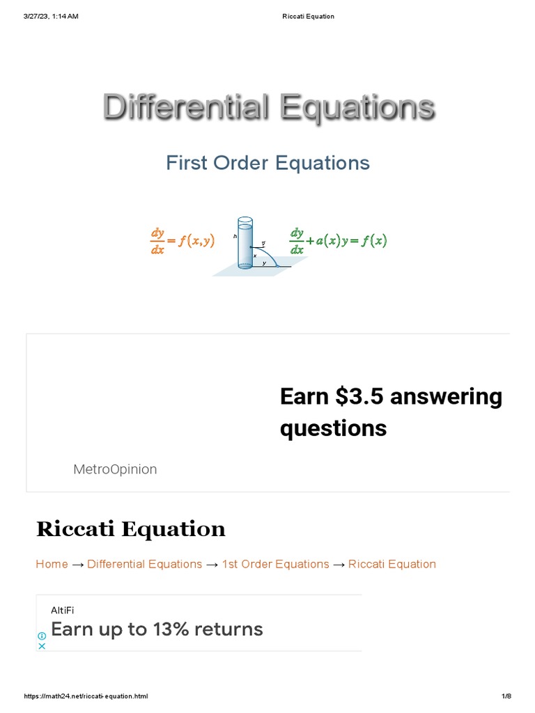 Riccati Equation | PDF | Equations | Ordinary Differential Equation
