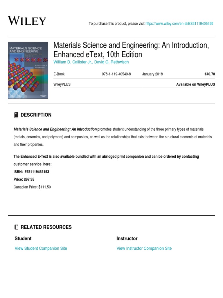 Materials Science and Engineering - An Introduction | PDF