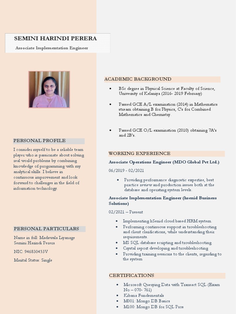 Semini Perera | PDF | Engineer | Databases