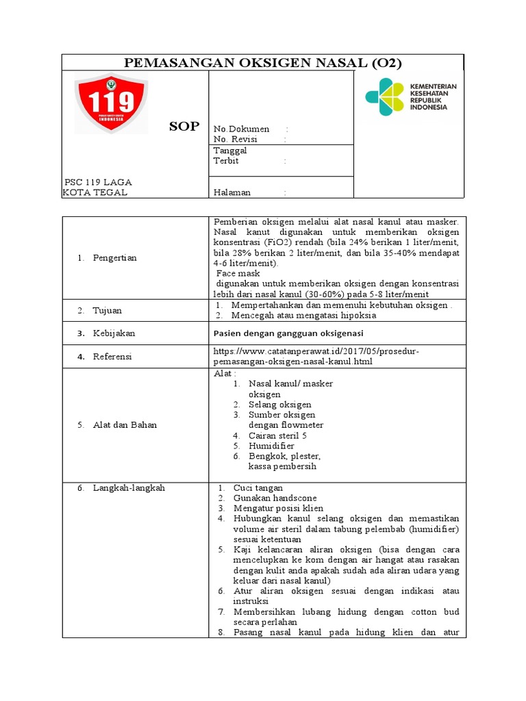SOP Pemasangan Oksigen Nasal | PDF