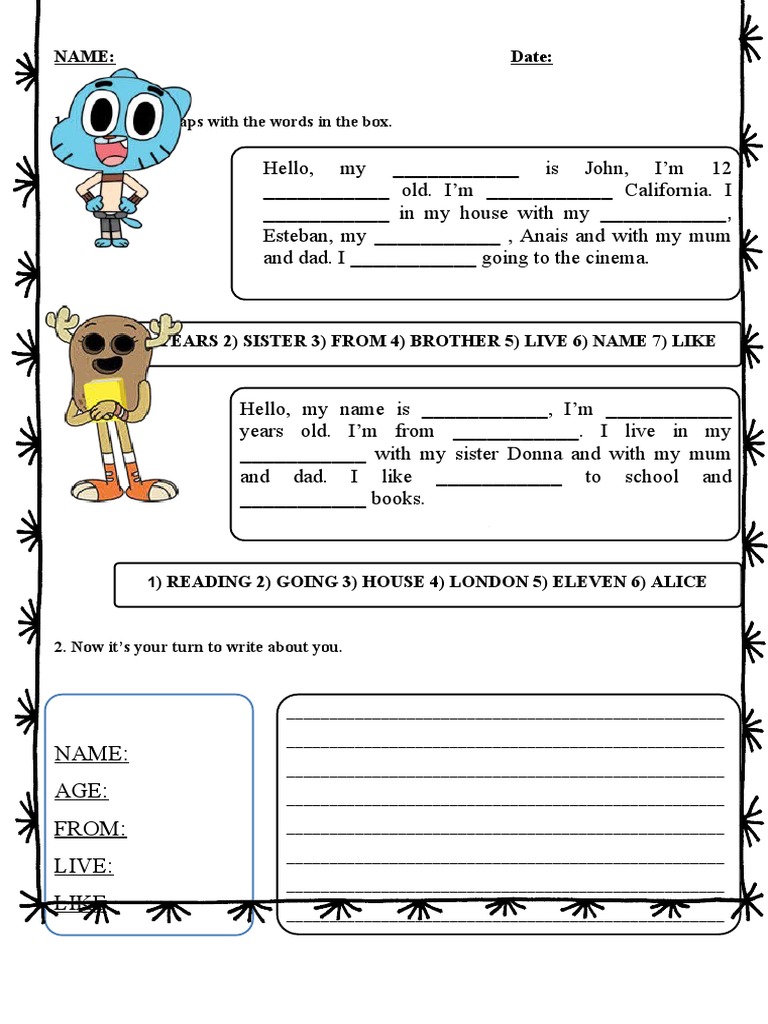 CL EE Introducing-Oneself-Reading-Comprehension-Exercises-Writing ...