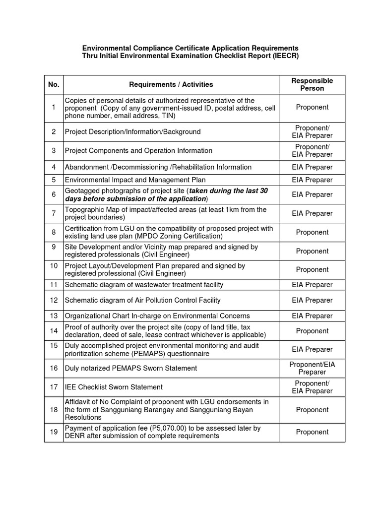 ECC IEE Reqmnts | PDF | Environmental Impact Assessment