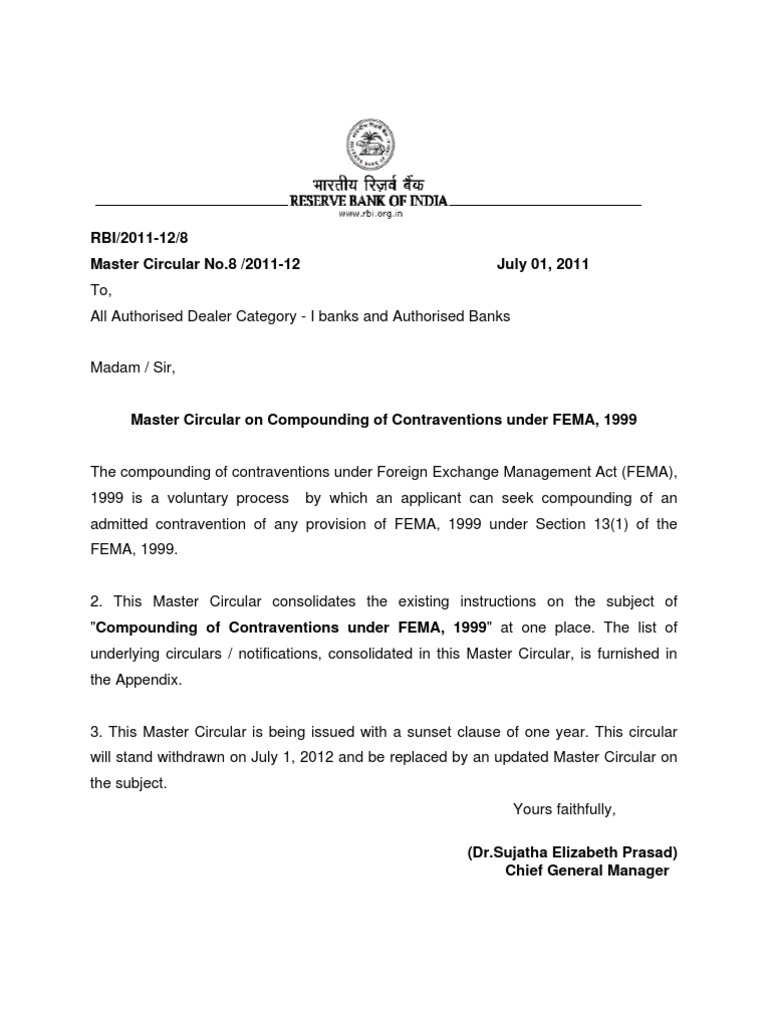 RBI Master Circular on Compounding FEMA | PDF | Money Laundering | Rupee
