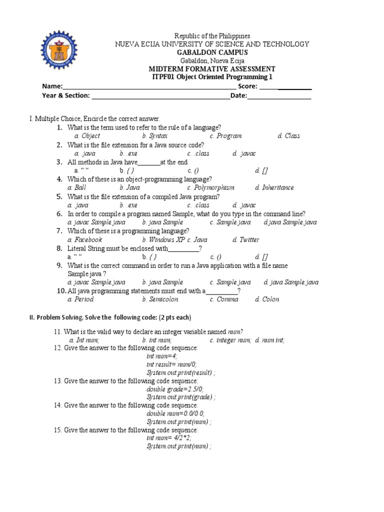 Java Midterm Bsit 2 Pdf