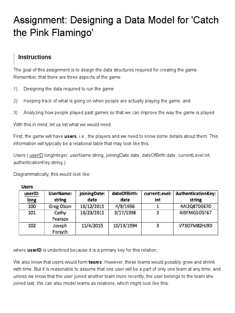 Designing A Data Model For Catch The Pink Flamingo - Coursera | PDF