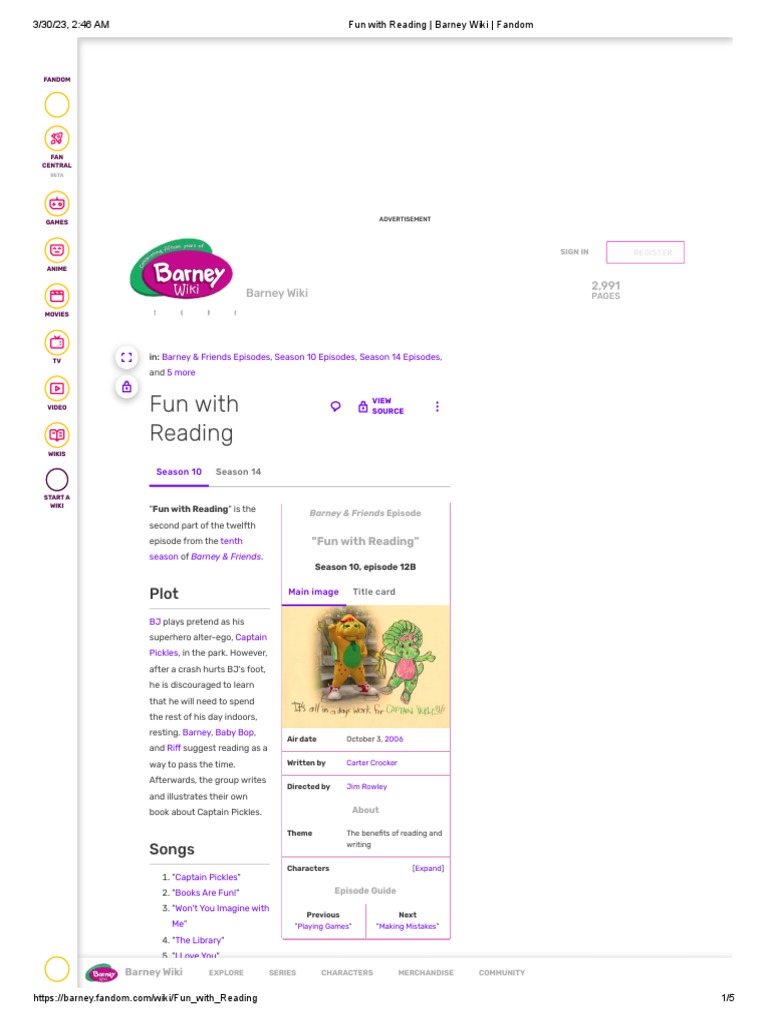 Fun With Reading - Barney Wiki - Fandom | PDF | Fandom