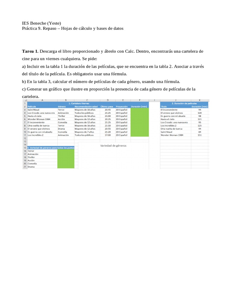 Práctica 9. Hojas de Cálculo y Bases de Datos - Repaso | PDF