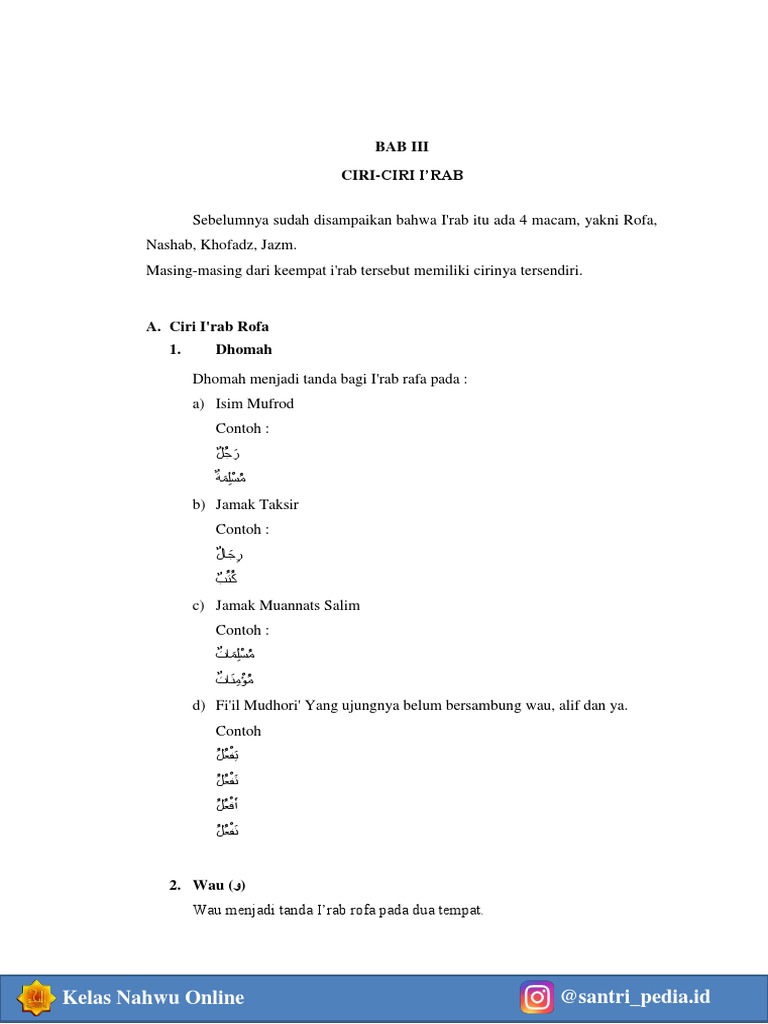 Ciri-Ciri I'rab Nashab dalam Nahwu | PDF