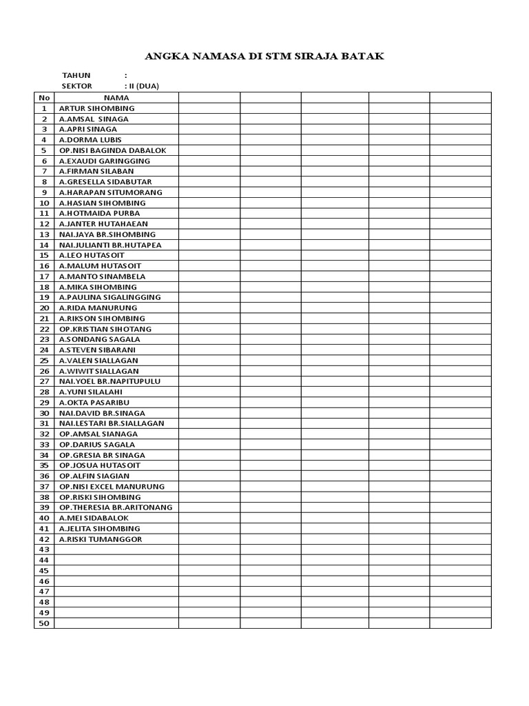 Angka Namasa Di STM Siraja Batak 2 | PDF