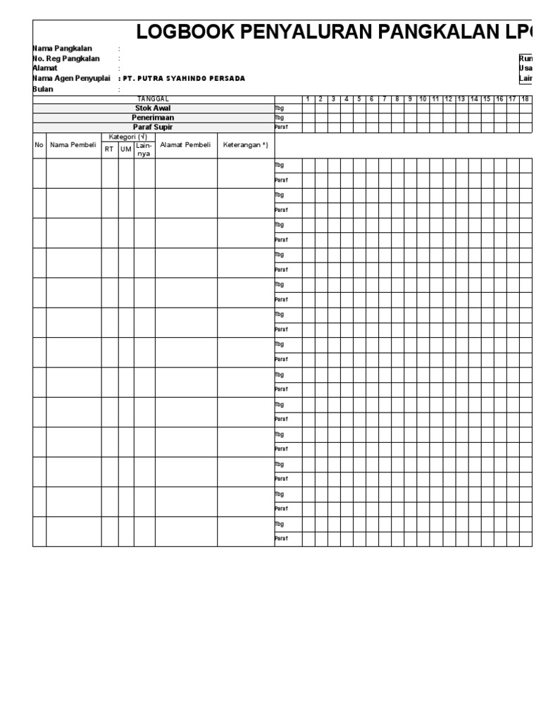 Logbook Distribusi LPG 3 KG | PDF