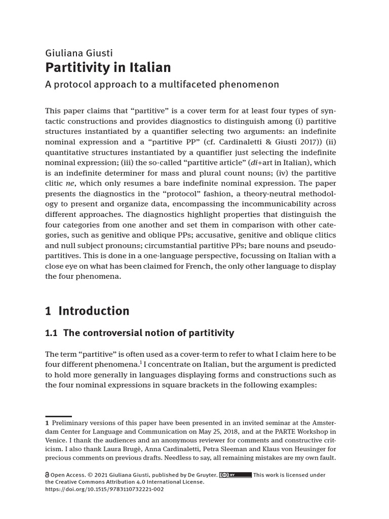 Partitive in Italian Giusti 2021 | PDF | Cognition | Semiotics