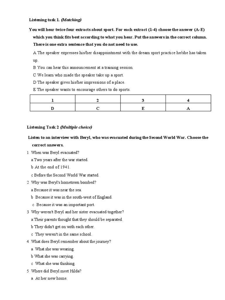 English Listening Tasks Overview | PDF | Language Arts & Discipline ...