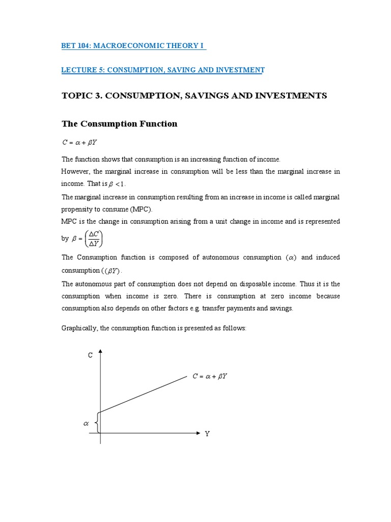 LECTURE 5 and 6 - Consumption Savings and Investment | PDF | Consumption (Economics) | Investing