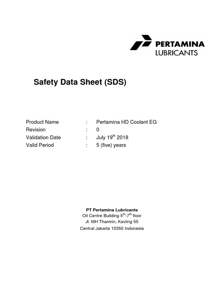 PERTAMINA HD Coolant EG | PDF | Dangerous Goods | Occupational Safety And Health