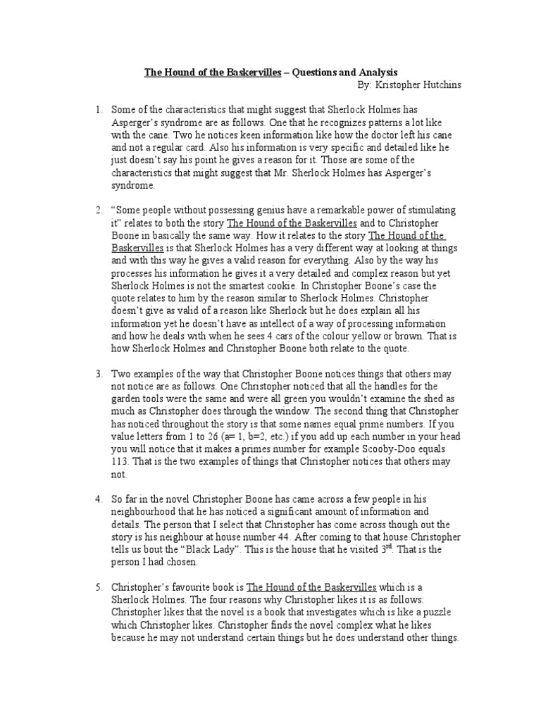 Christopher Boone's Love for Sherlock Holmes | PDF | The Hound Of The ...