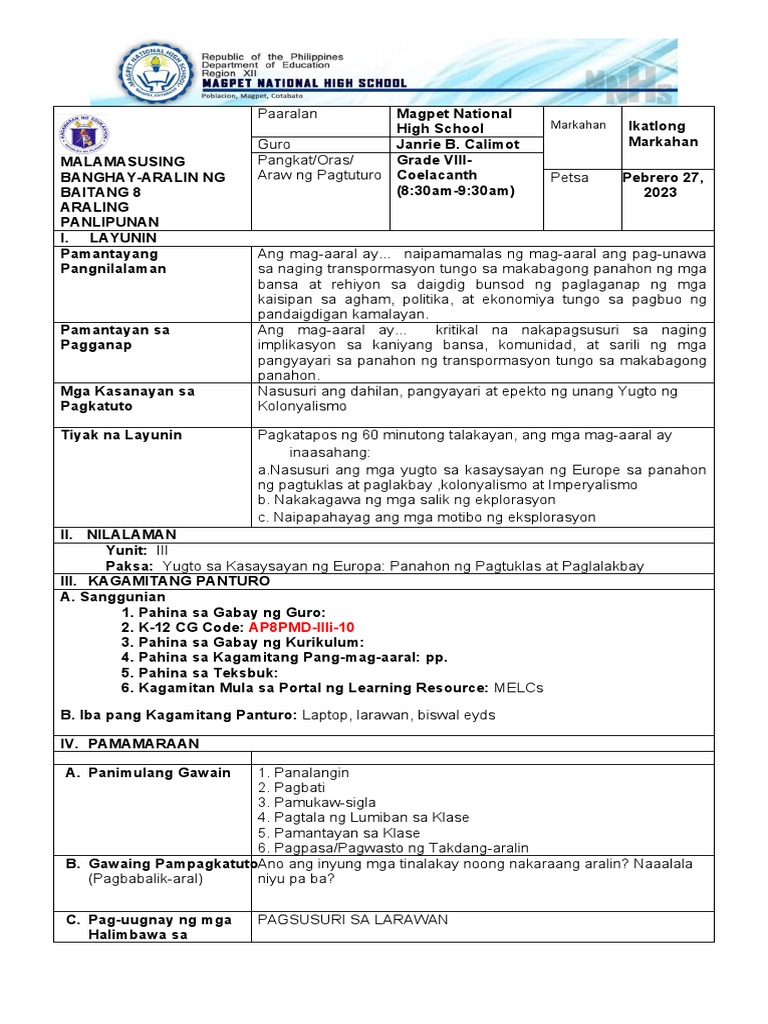 Grade 8 LESSON PLAN | PDF