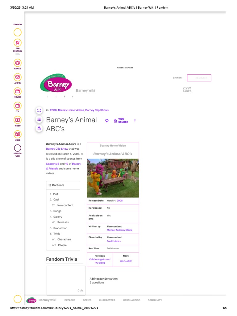 Barney's Animal ABC's - Barney Wiki - Fandom | PDF | Fandom
