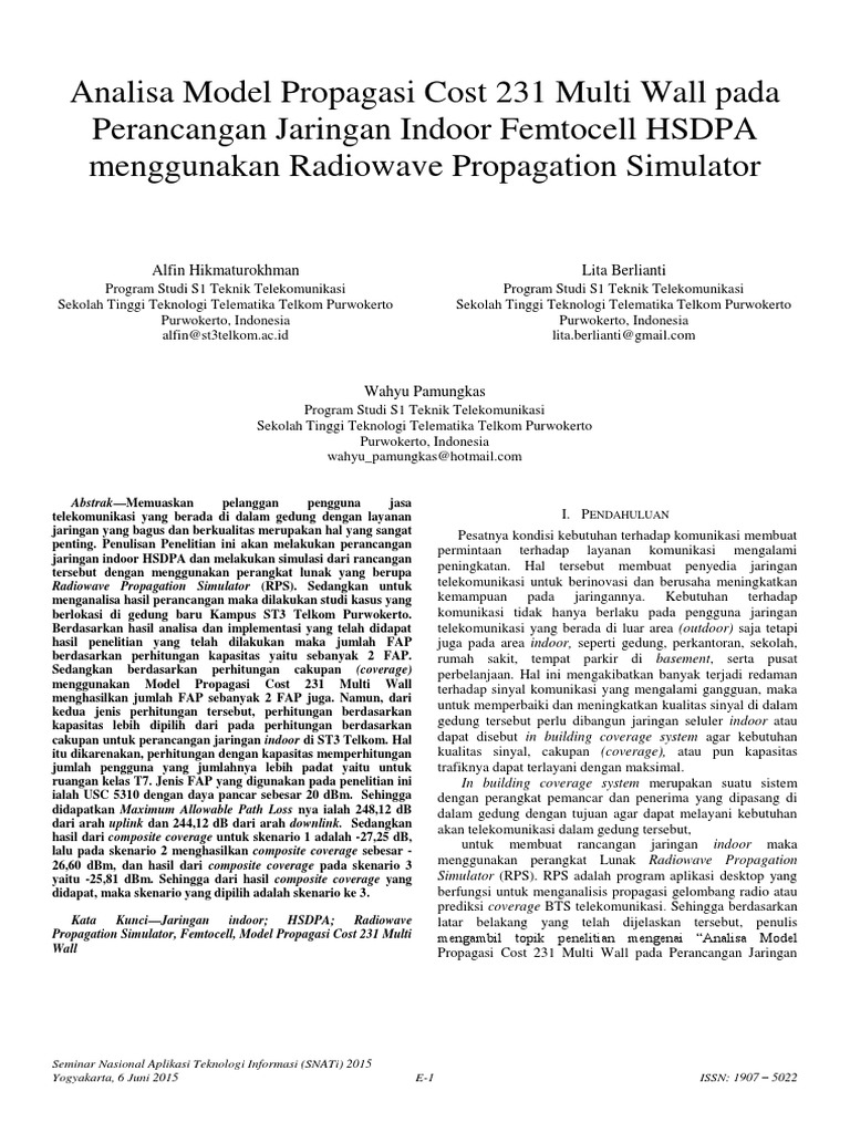 Analisa Model Propagasi Cost 231 Multi Wall Pada Perancangan Jaringan Indoor Femtocell HSDPA ...