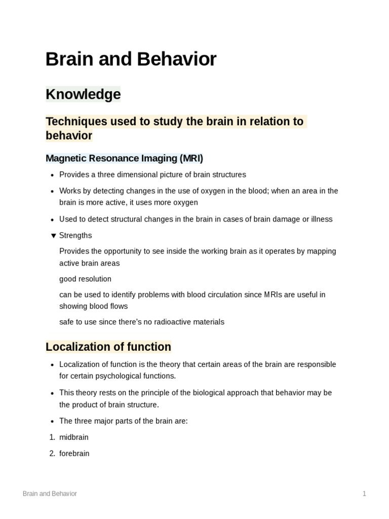 Brain and Behavior | PDF | Neuron | Neurotransmitter