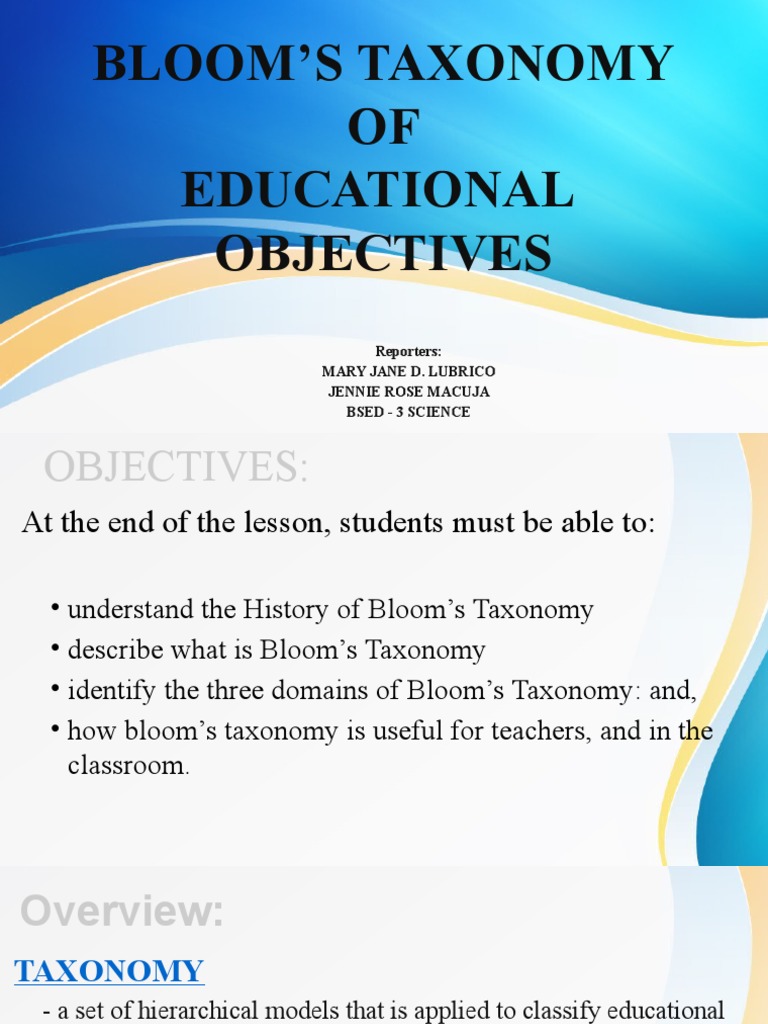 BLOOM's TAXONOMY OF EDUCATIONAL OBJECTIVES | PDF | Learning | Behavioural Sciences
