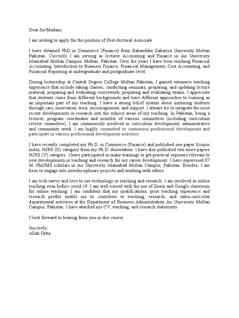 Cover Letter | PDF | Doctor Of Philosophy