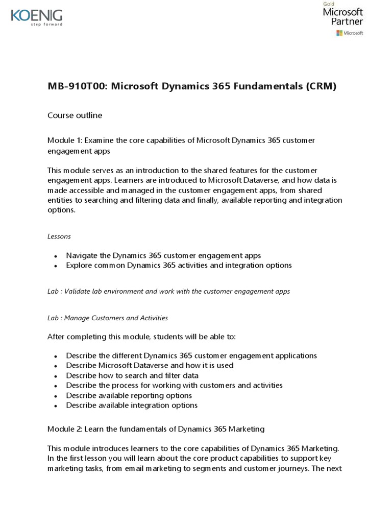 MB-910T00: Microsoft Dynamics 365 Fundamentals (CRM) : Course Outline ...