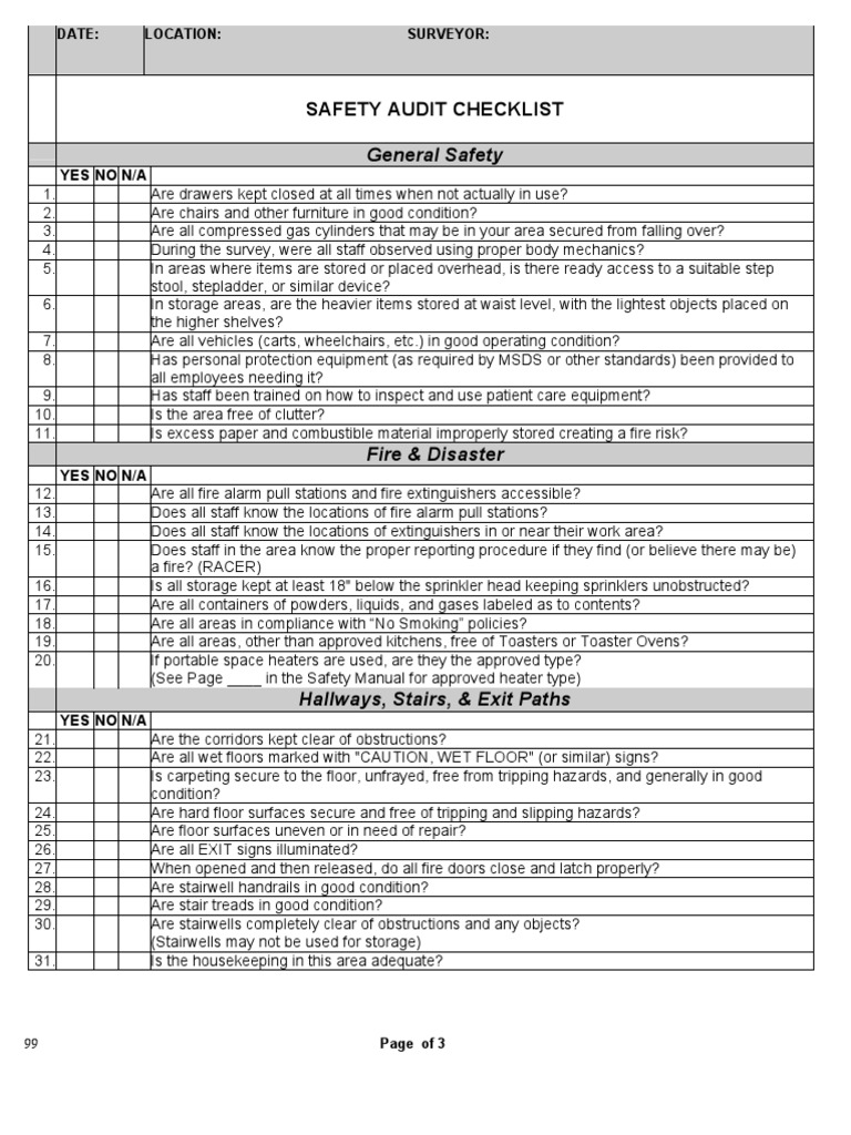 Audit Checklist | Stairs | Fire Sprinkler System