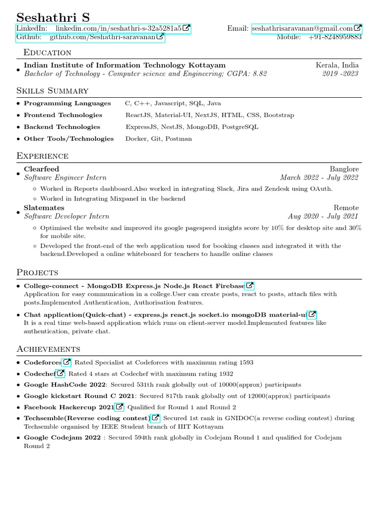 Seshathri S: Education | PDF | Application Software | Information Technology