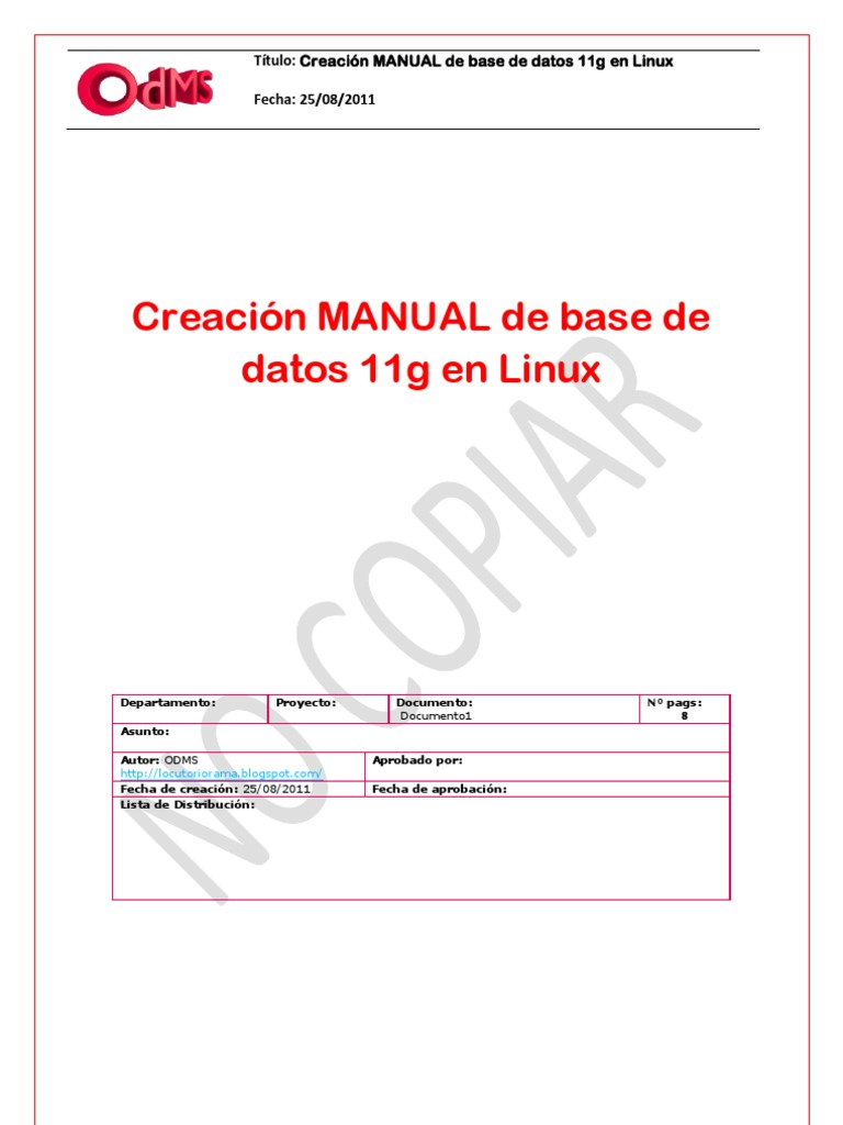 Oracle - Creación Manual de Una Base de Datos 11g en Linux | PDF | Oracle Corporation | Bases de ...