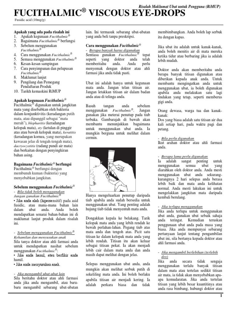 Fucithalmic Viscous Eye Drops Fusidic Acid DKSH Malaysia SDN BHD ...