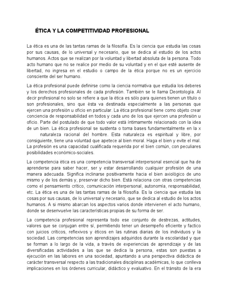 Ética Y La Competitividad Profesional | PDF | Ética profesional | Belleza