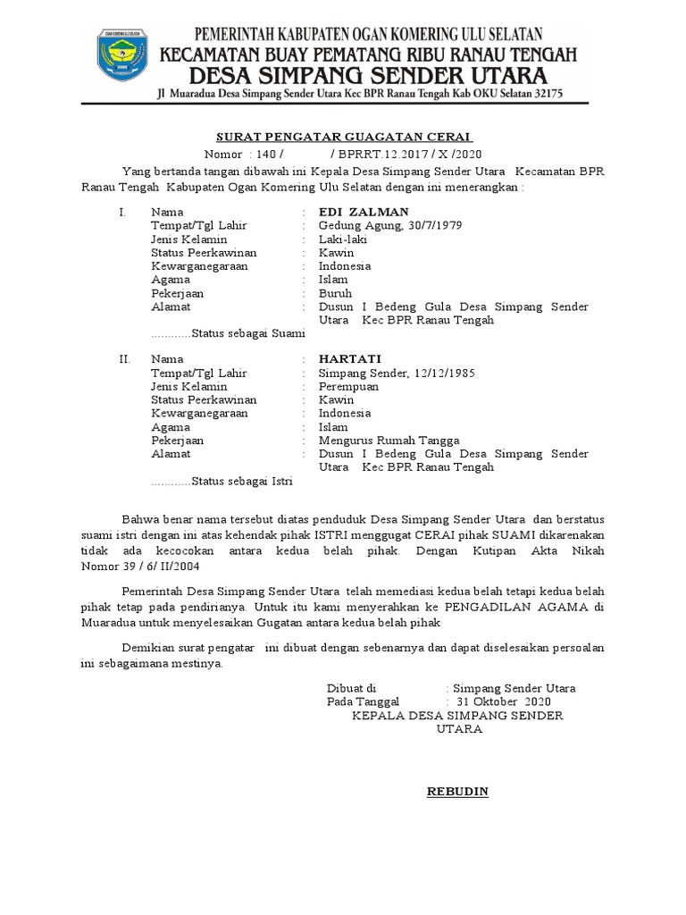 Surat Utk Gugat Cerai | PDF