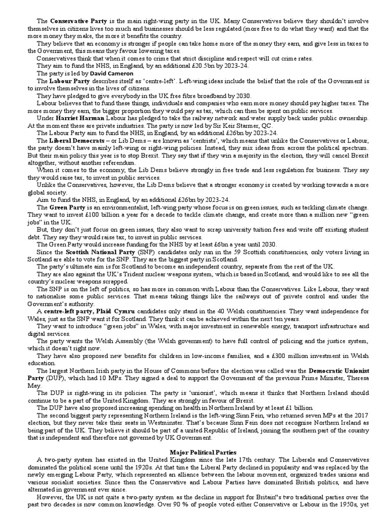 Political Parties of Great Britain | PDF | Conservative Party (Uk ...